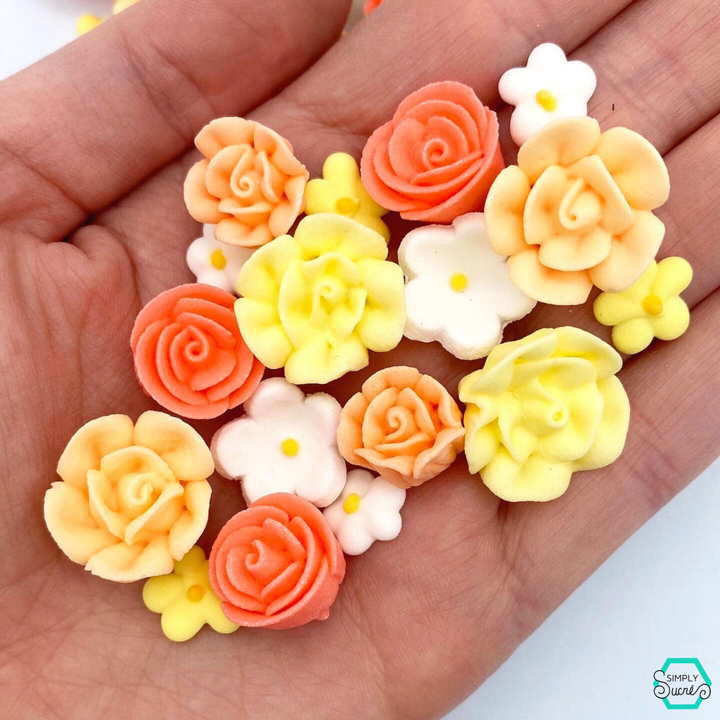 Honeysuckle Icing Flowers | Coral and Yellow Royal Icing Flowers ...